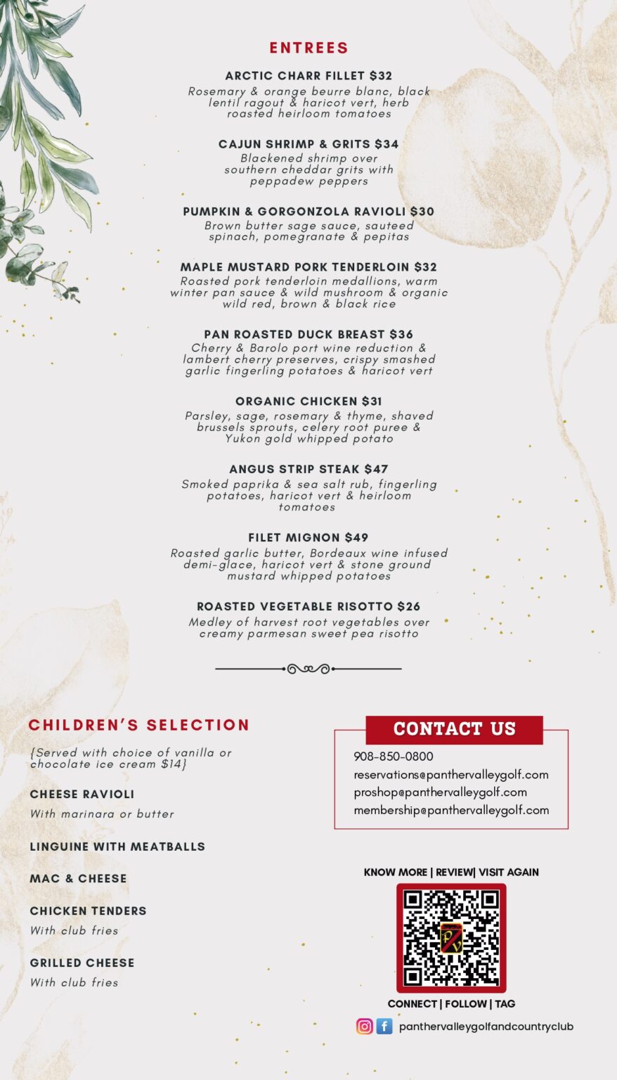 Menu - Panther Valley Golf Country Club