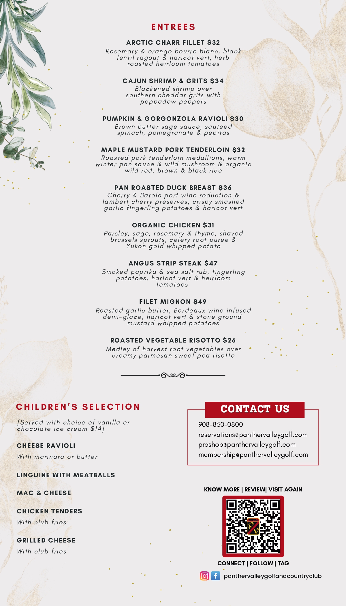 Menu - Panther Valley Golf Country Club